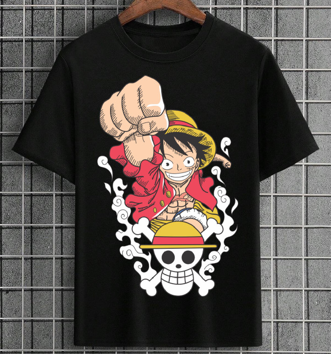 Playera color (Negro lisa) con estampado de One Piece :: anemik ego