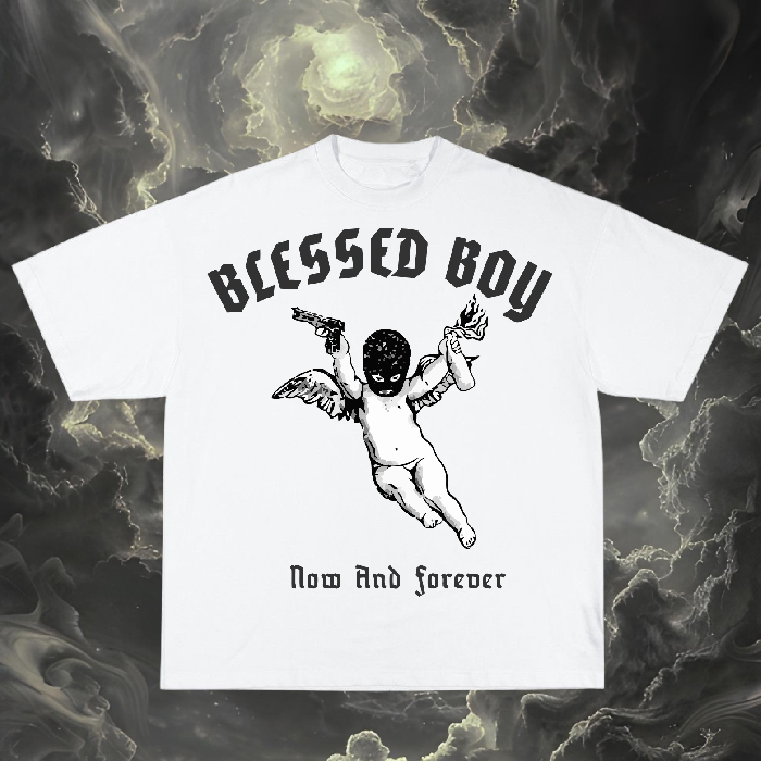Playera color (Negro lisa) con estampado de BLESSED BOY :: anemik ego