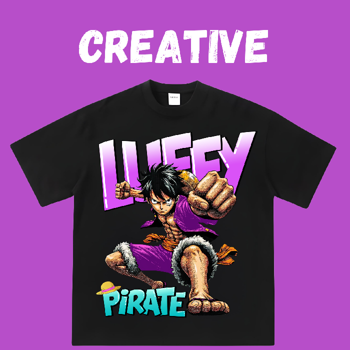 Playera color (Negra) lisa con estampado de LUFFY :: anemik ego