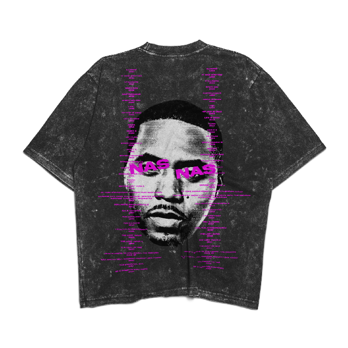 Playera color negro estilo (Acid Wash) con estampado de NAS :: anemik ego