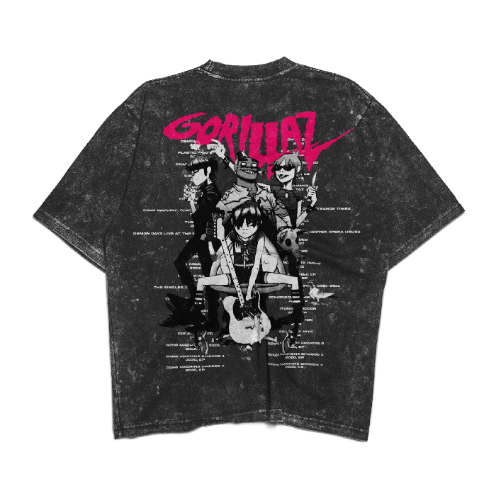 Playera estilo (Acid Wash) con estampado de GORILLAZ :: anemik ego