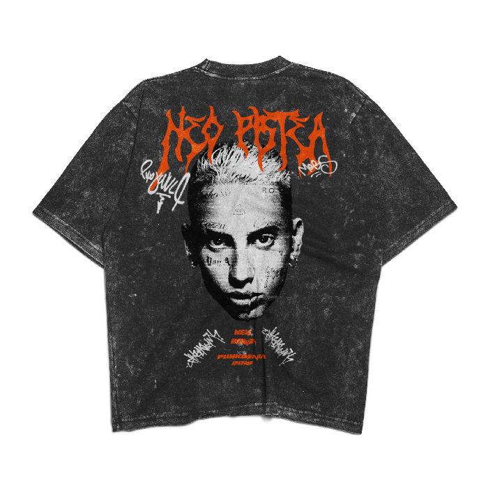 Playera color negro estilo (Acid Wash) con estampado de NEO PISTEA ...