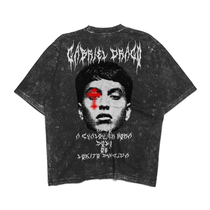 Playera color negro estilo (Acid Wash) con estampado de GABRIEL DRAGO ...